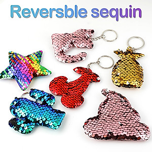 Outee Sequin Keychain 15 Pcs Flip Sequin Keychain for Mermaid Tail Clover Cat Animals Shape Christmas Gift Party Favors for Kids Adults Party Favors Gift Back to School Gifts 15 Different Designs