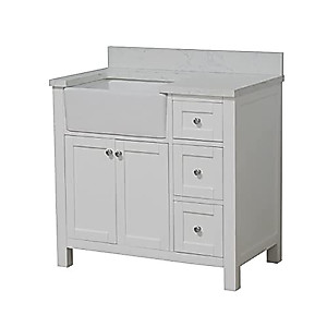 Yorkshire 36-inch Farmhouse Bathroom Vanity (Engineered Marble/White): Includes White Cabinet with Engineered Marble Countertop and White Apron Sink