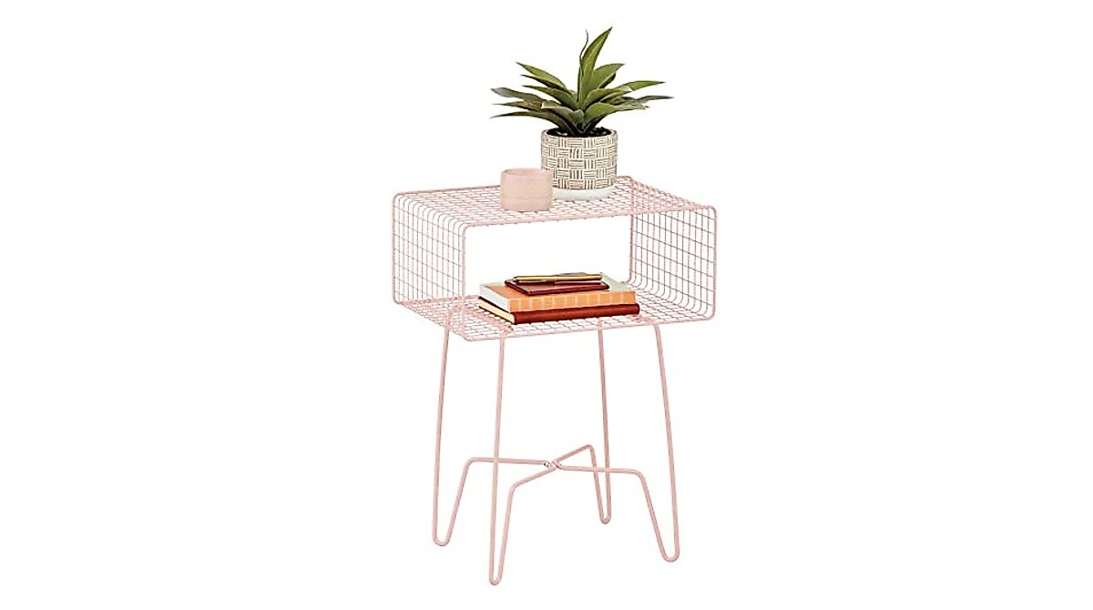 Modern Industrial Side Table with Storage - Light Pink Accent Furniture