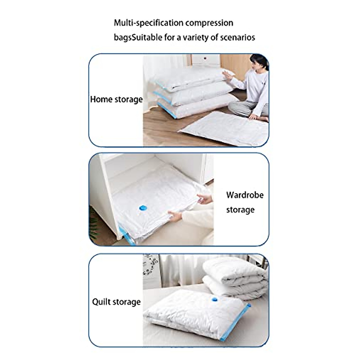 Vacuum Storage Bags, 80% More Space Saver Bags, 8 Pack Vacuum Compression Storage Bags for Comforters, Clothes, Blanket, Bedding(2 Clear 2xSmall 2xMedium 2xLarge