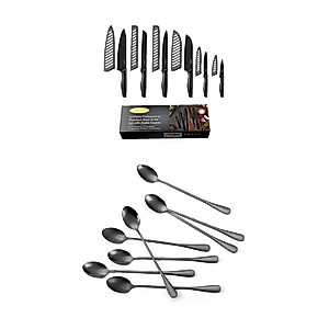 Marco Almond KYA38 Kitchen Knife Sets + KYA59 Titanium Coated Stainless Steel Long Handle Spoons