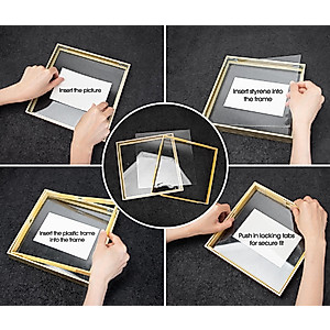 Frametory, Floating Picture Frame 11x14 - Gold Aluminum Metal Photo Frame - Real Glass of Front - for Wall Mount Displays