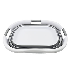 SAMMART 40L (10.5 Gallon) Collapsible Plastic Laundry Basket - Foldable Pop Up Storage Container/Organizer - Portable Washing Tub - Space Saving Hamper/Basket (1, White/Grey)