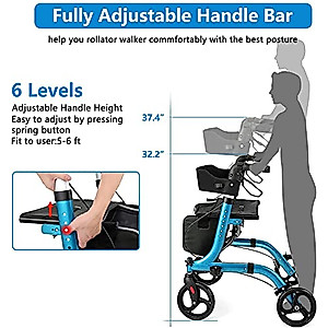 RINKMO Rollator Walkers for Seniors- Rollator Walker with Seat 8" Wheels- Easy Folding Senior Walker with Backrest- Lightweight Mobility Walking Aid for Adult Elderly, Aluminum Frame, Blue