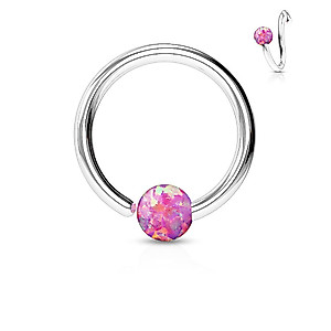 Dynamique 14g 316L Surgical Steel Opal Ball Fixed on End Hoop Ring (Opal Pink)