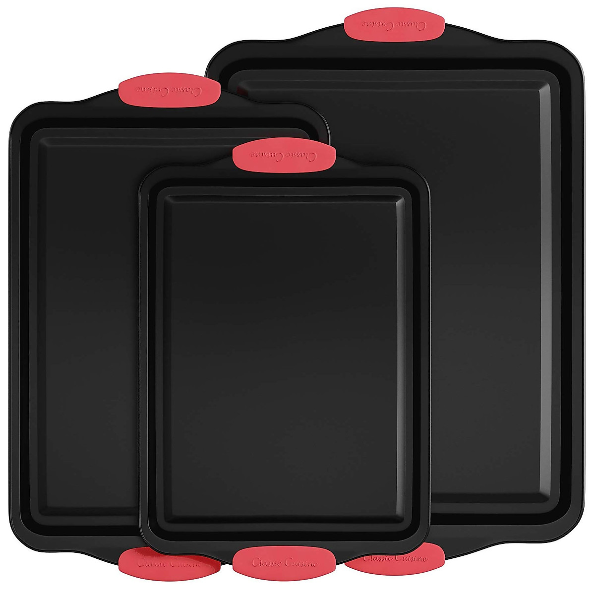 Classic Cuisine Nonstick Cookie Sheet Set for Baking, 3pc Half/Quarter/Jelly Roll Cookie Baking Pans w/Handle