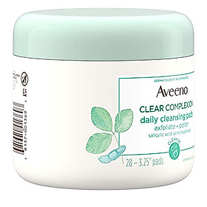 Aveeno Clear Complexion Daily Facial Cleansing Pads with Salicylic Acid Acne Treatment, 28 ct