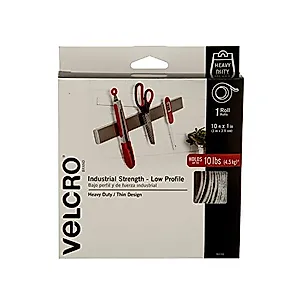 VELCRO Brand Industrial Fasteners Low Profile Thin Design | Professional Grade Heavy Duty Strength Holds up to 10 lbs on Smooth Surfaces | Indoor Outdoor Use, 10ft x 1in, White