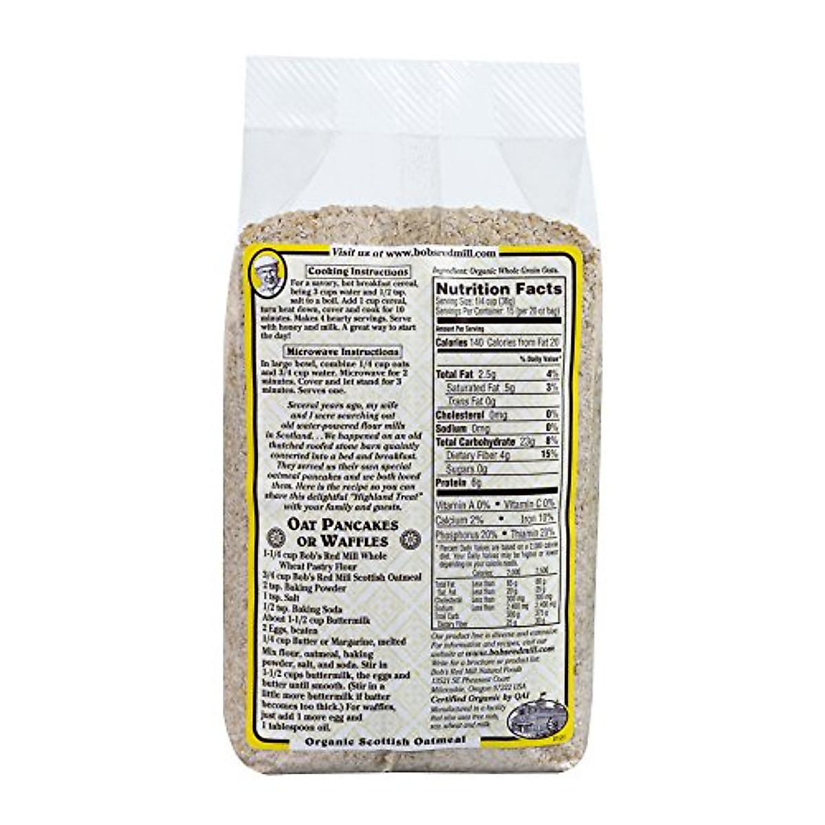 Bob's Red Mill Organic Scottish Oatmeal, 20 Ounce Bags (Pack of 4)