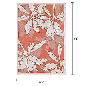 Couristan Monaco Indoor/Outdoor Area Rug for Patios, Decks, Kitchens, and Laundry Rooms, All-Weather, Pet-Friendly and Easy to Clean, Coastal Flora Pattern in Ivory-Orange, 5'3" x 7'6"