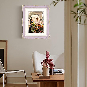 SIMON'S SHOP 11x14 Picture Frame Antique Frame 11x14 Vintage Photo Frames 14 x 11 in Lilac with Gold Trim, Wall Mounting Poster Frame Frames