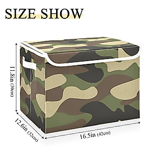 SUABO Military Camouflage Camo Storage Bin with Lid Large Oxford Cloth Storage Boxes Foldable Home Cube Baskets Closet Organizers for Nursery Bedroom Office