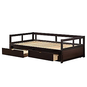 Flieks Daybed with Trundle Bed and 2 Storage Drawers, Sofa Bed, 78.2" L x 79" W Extendable Bed Daybed for Bedroom Living Room