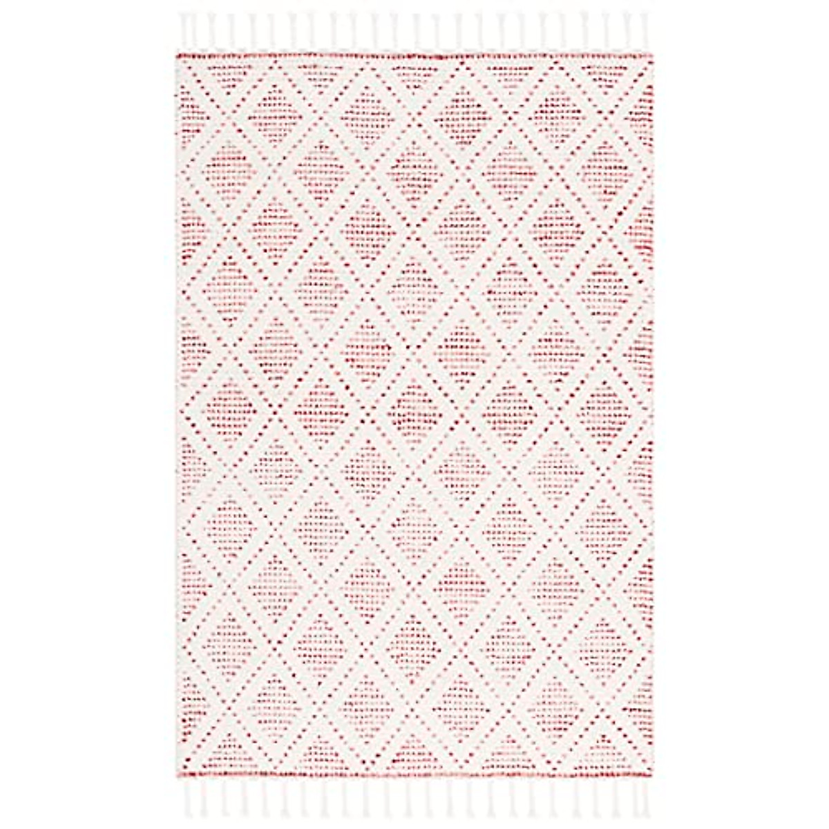 Safavieh Natura Collection Accent Rug - 4' x 6', Ivory & Red, Handmade Moroccan Boho Farmhouse Trellis Braided Tassel Wool, Ideal for High Traffic Areas in Entryway, Living Room, Bedroom (NAT183Q)