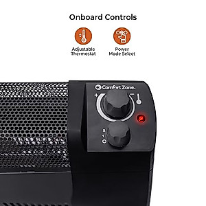 Comfort Zone Electric Baseboard Space Heater with Adjustable Thermostat, Dent-Proof Panels, Overheat Protection, Tip-Over Switch, & Stay-Cool Body, Ideal for Home, Bedroom, & Office, 1,500W, CZ600BK