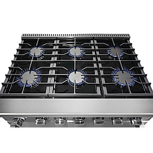 KOSTCH 36 inch Professional Freestanding Pro-Style Natural Gas Range or Liquid Propane Gas Range with 6 Burners, 6.0 cu.ft. Oven Capacity, in Stainless Steel - KOS-36RG03M (White)