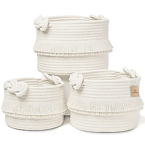 NaturalCozy 3-Piece Decorative Storage Basket Set – Cotton Rope Woven Baskets for Organizing! Small Basket for Nursery Baby Stuff, Gift Basket, Montessori, Dog Toy Bin, Cat Basket, Bathroom Shelves