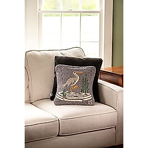 Chandler 4 Corners Artist-Designed Egret Hand-Hooked Wool Decorative Throw Pillow (14” x 14”) Wildlife Pillow for Couches & Beds - Easy Care & Low Maintenance - Nature, Wilderness, Bird Home Decor