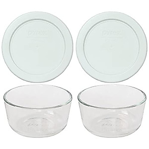 Pyrex (2 7202 Glass Bowls & (2) 7202-PC White Lids