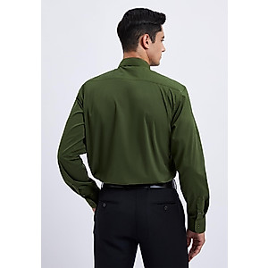 HISDERN Mens Green Dress Shirt Formal Business Long Sleeve Shirt and Tie Set Classic Button Down Regular Fit Shirts for Prom Party