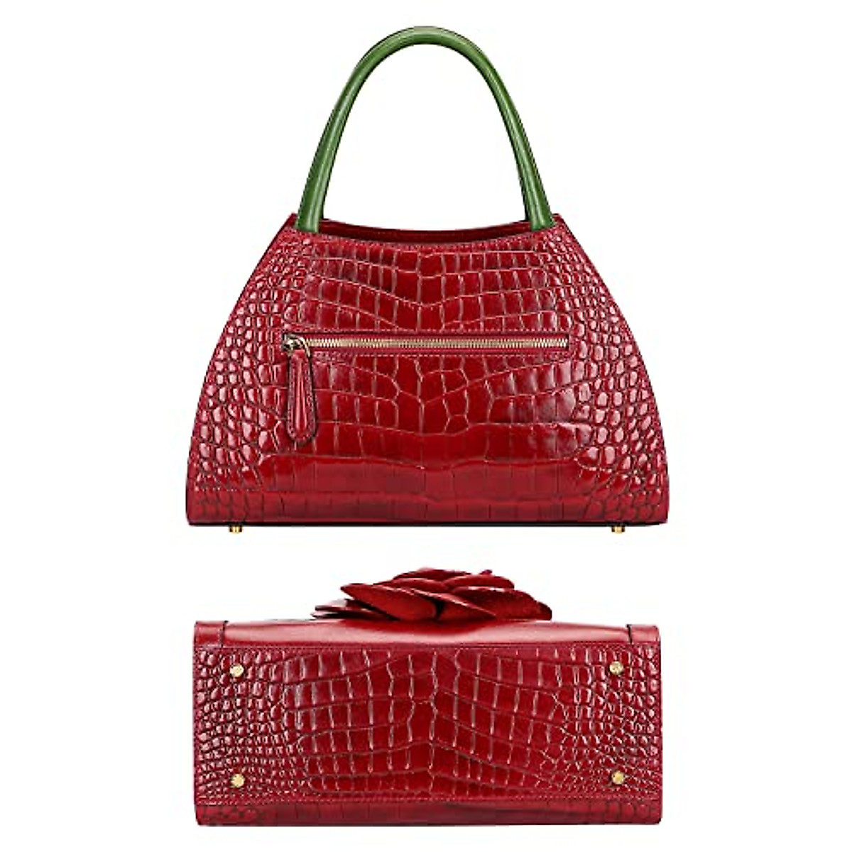 PIJUSHI Designer Floral Handbags for Women Genuine Leather Top Handle Satchel Handbags(66312 Red)