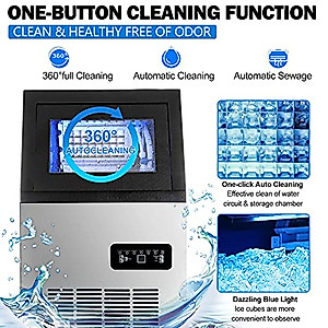 SmaketBuy Commercial Ice Maker Machine 90LBS/24H Stainless Steel Commercial Ice Maker Auto Operation 24LBS Storage 24 Cubes Freestanding Commercial Ice Cube Maker for Restaurant, Coffee Shop, Bar