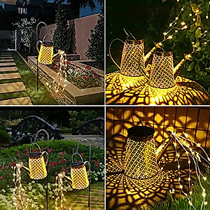 Solar Watering Can with Lights - Solar Lights Outdoor Decorations Large Hanging Solar Garden Lights with Bracket Waterproof Watering Can Landscape Light for Patio Gardening Pathway Gift(Warn White)