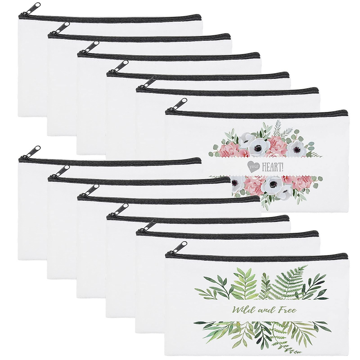 Valyria Sublimation Blanks Cosmetics Bag Bulk Heat Transfer Makeup Pouches Zipper Canvas Pen Case Pencil Pouch Travel Toiletry Bag for Travel DIY Craft 12 Pieces