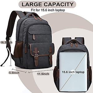 Canvas Laptop Backpack, Vintage Daypack for Men Women,Travel Work Rucksack College Bookbag Computer Bag Fits 15.6 Inch Laptop (Black)