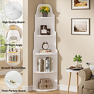 Tribesigns 69" White Corner Shelf, 5-Tier Modern Corner Bookshelf, Small Bookcase Plant Stand Storage Rack with Tower Shape for Living Room, Home Office, Kitchen