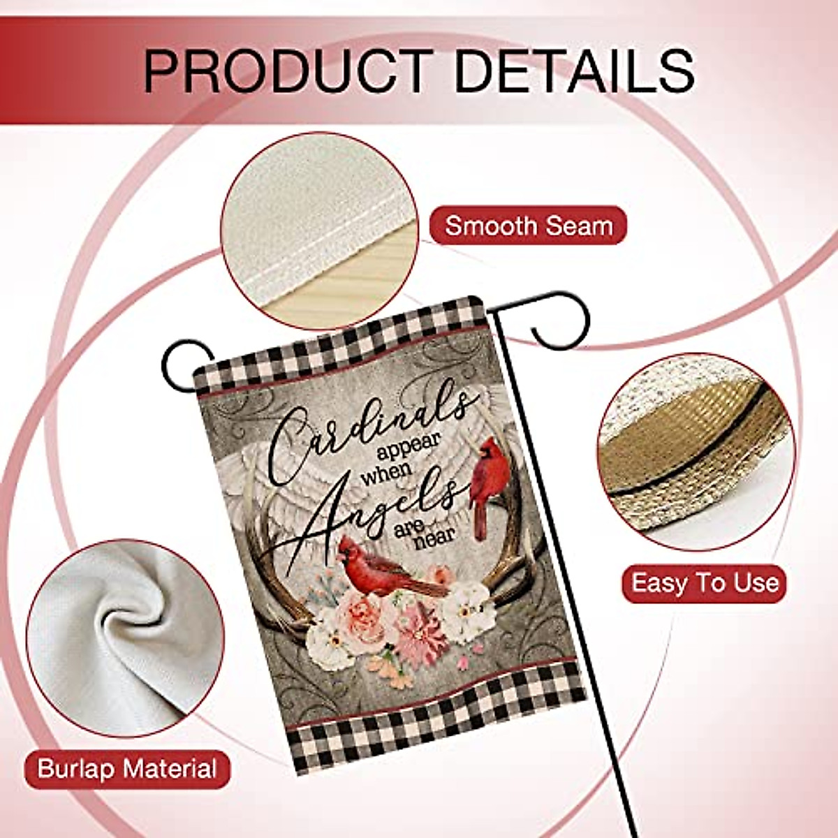 Hzppyz Cardinals Appear When Angels are Near Spring Peony Flower Home Decorative Garden Flag, Buffalo Plaid House Yard Red Bird Double Sided, Outside Decoration Farmhouse Outdoor Small Decor 12x18