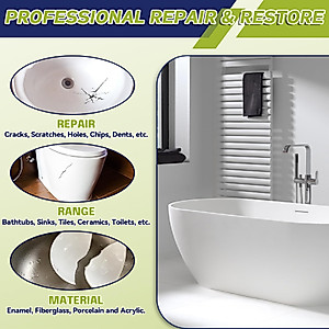 Porcelain Repair Kit, Fiberglass Tub Repair Kit, Shower Sink, Bathtub and Countertop Tile Repair Kit, Repair Chips Dents Cracks Scratches from Ceramic, Marble, Quartz, Resin, Acrylic (White)