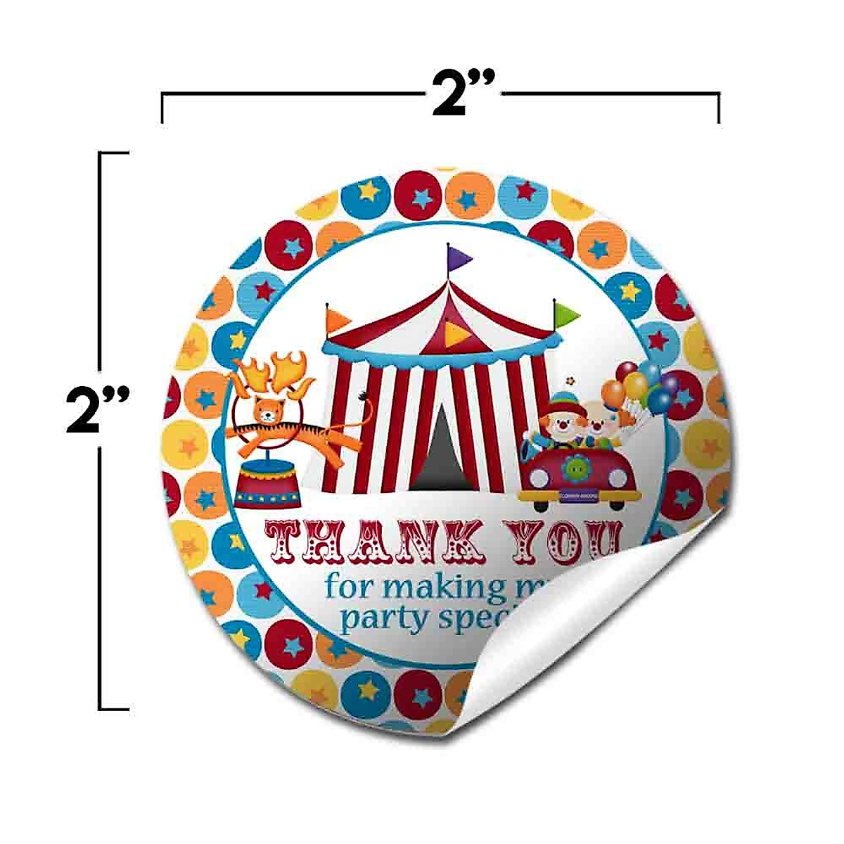 Circus Carnival Birthday Party Thank You Sticker Labels, 40 2" Party Circle Stickers by AmandaCreation, Great for Party Favors, Envelope Seals & Goodie Bags