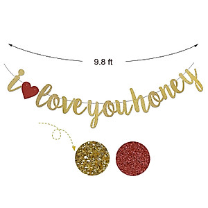 ZMYDZ I Love You Honey Banner, Gold Glitter Valentine's Day Proposal Birthday Courtship Wedding Anniversary Bridal Party Decorations