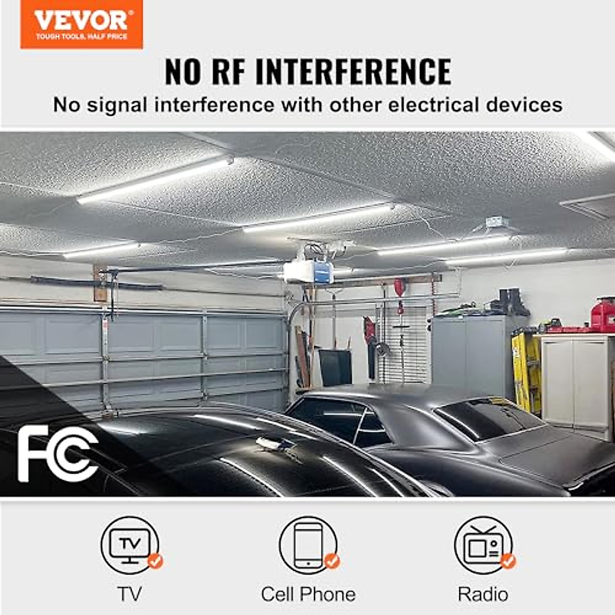 VEVOR 10 Pack LED Shop Light, 4 FT, 40W Linkable Shop Light Fixture, 5000 LM Ceiling Lights 59 in Power Cords with ON/Off Switch 48 in Connector Cables, for Garage Warehouse Home Workkshop and Office
