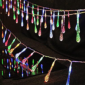 HUADA Solar String Lights Outdoor, LED Raindrop Solar Powered Fairy Lights Waterproof Multicolour Festival Decorative Lighting for Garden Patio Home Fences