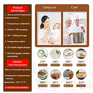 KAMEISHI One-Second Instant Read Meat Thermometer, Professional Ambidextrous Kitchen Thermometer with High-Precision and Calibratable, Cooking Thermometer for Oil Deep Fry Smoker BBQ Grill