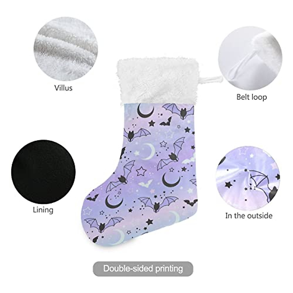 Kigai Christmas Stockings Cute Bats Starry Sky Large Candy Stockings Stuffers Kids Cute Xmas Sock Decorations 1PC for Home Holiday Party 12" x18"