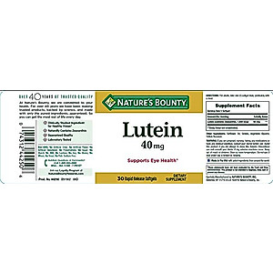 Nature's Bounty Lutein Pills, Eye Health Supplements and Vitamins, Support Vision Health, 40 mg, 30 Softgels