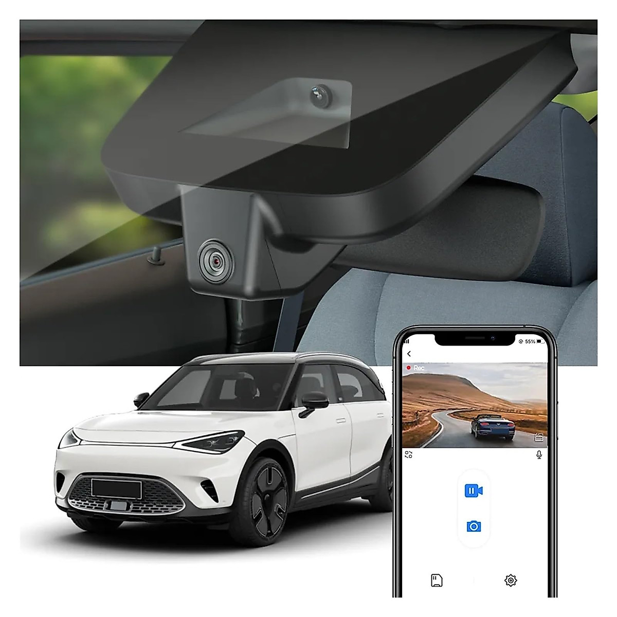 Fitcamx Dash Cam 4K Compatible with Car Dashcam Compatible with Smart #1 2022 2023 (Color : Black, Size : 4K Front Cam 64GB)