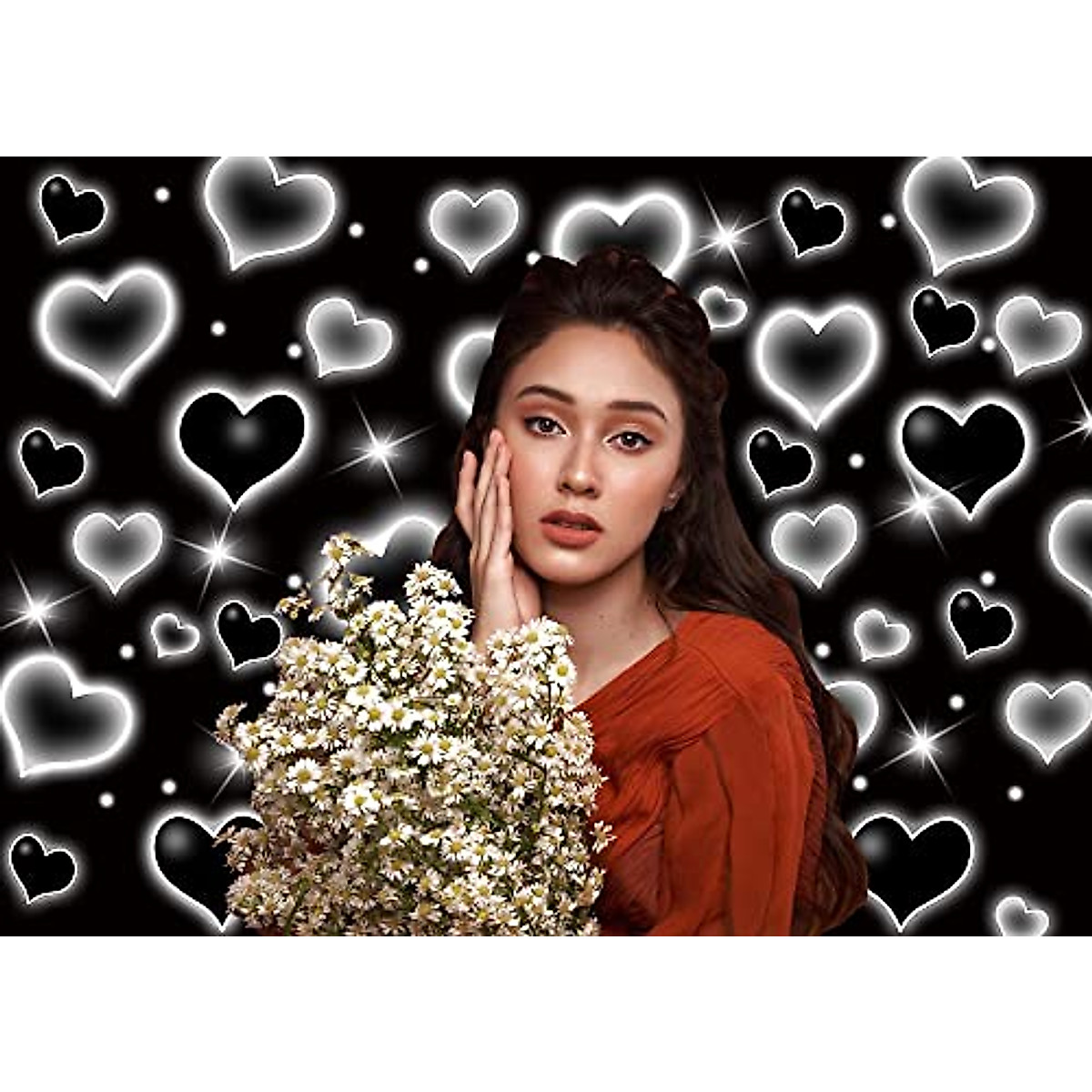 DYANG Early 2000s Backdrop for Black Heart Party Photo Backdrop Glitter Heart Sweet 16 18th 21th 30th Women Men Happy Birthday Photography Background Selfile Wall Decor (Black)