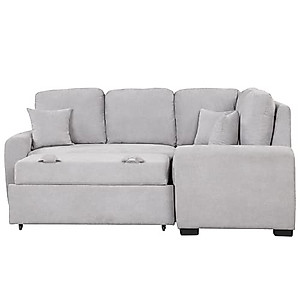 Aybihous3 76.7" Sectional Sleeper Sofa with USB Charging Port and Plug Outlet,Pull-Out Sofa Bed with 3 Pillows, L-Shape Chaise for Living Room Small Apartment (Grey)