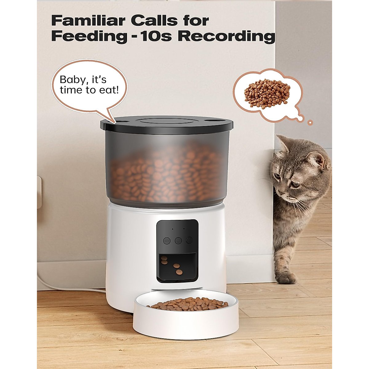 Automatic Cat Feeder: 2.4G/5G Cat Food Dispenser - Cat Feeder with 1-10 Meals - WiFi Cat Feeder Automatic - APP Control - Cat Automatic Feeders - Auto Cat Feeder - 3L Pet Feeder - BEMOONY White