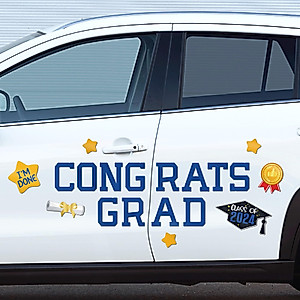 Congrats Grad Car Magnets Graduation Magnetic Car Decorations Class of 2024 Car Parade Decor Signs Car Magnet Decal Stickers Graduation Party Decor Blue