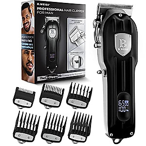 B. WEISS Professional Stainless Steel Hair Clippers for Home Use, Beginners Cordless Grooming Kit for Hair Cutting at Home, Beard, Body Hair,Rechargeable with LED Display