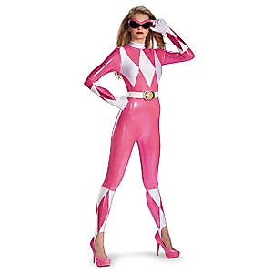 Disguise Sabans Mighty Morphin Power Rangers Pink Ranger Sassy Womens Adult Bodysuit Costume, Pink/White, Large/12-14