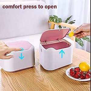 Business King Mini Desk Trash Can with Lid with Trash Bag 90pcs 2.5 L/0.7 Gallon Pink Plastic Countertop Garbage Bin with Removable Inner Tiny Waste Basket for Office Dresser Bedroom