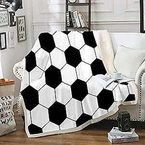 Soccer Throw Blanket Soccer Blanket Twin Size Football Balls Blanket Sherpa Fleece Blanket Soft Warm Geometric Sports Blanket for Bedroom Couch Sofa (Twin (60"x80"), Soccer)