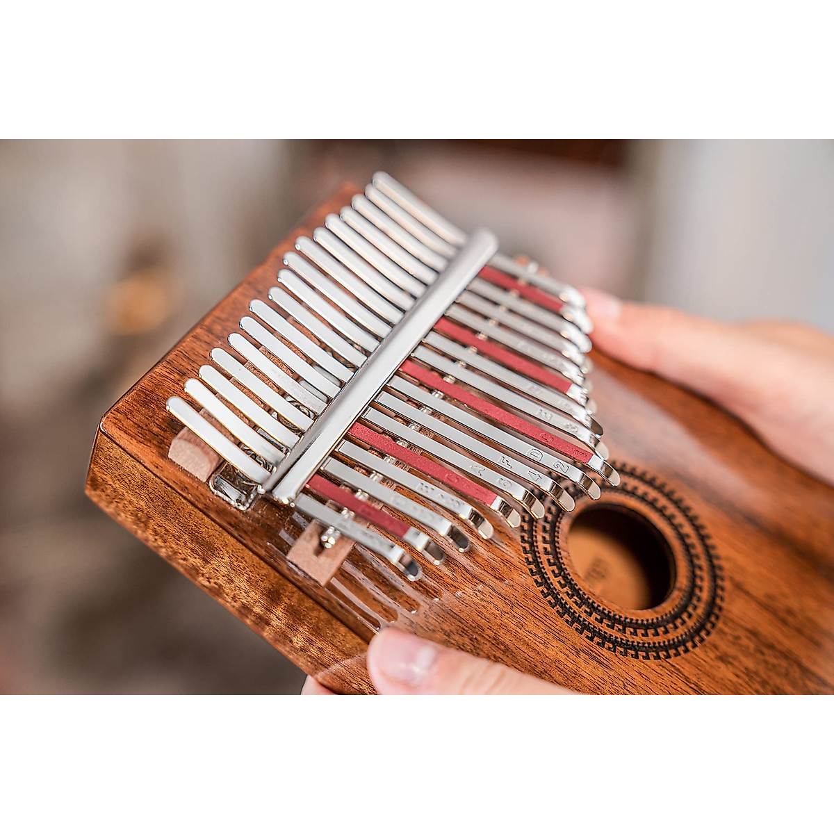 Pickup Kalimba Thumb Piano for Amplifiers, 17 Keys — Includes Tuning Hammer and Case — For Meditation, ASMR, Sound Therapy and Yoga, 2-YEAR WARRANTY