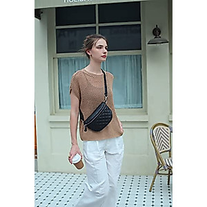 befen Small Quilted Leather Fanny Packs for Women, Cross Body Fanny Pack Belt Bag for Women Casual Look - Diamond Quilted Black